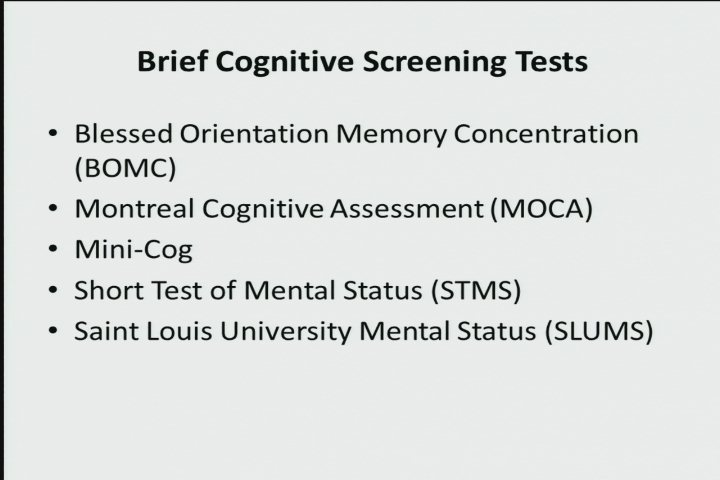 Brief Cognitive Screening Tests